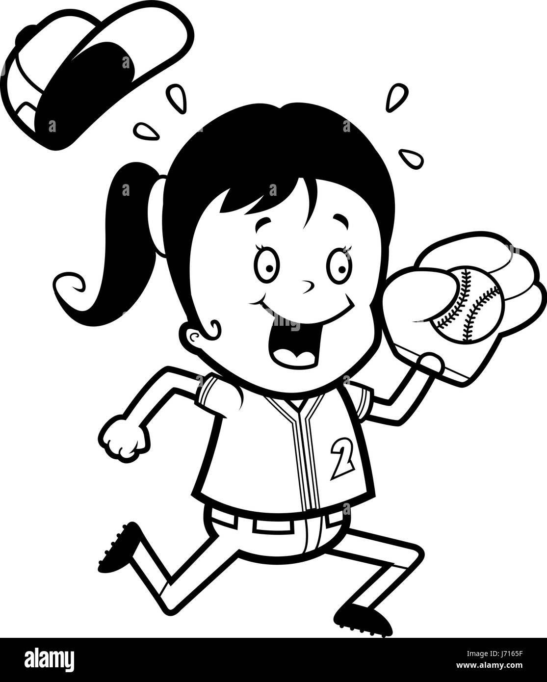 A cartoon illustration of a child playing softball Stock Vector Image ...