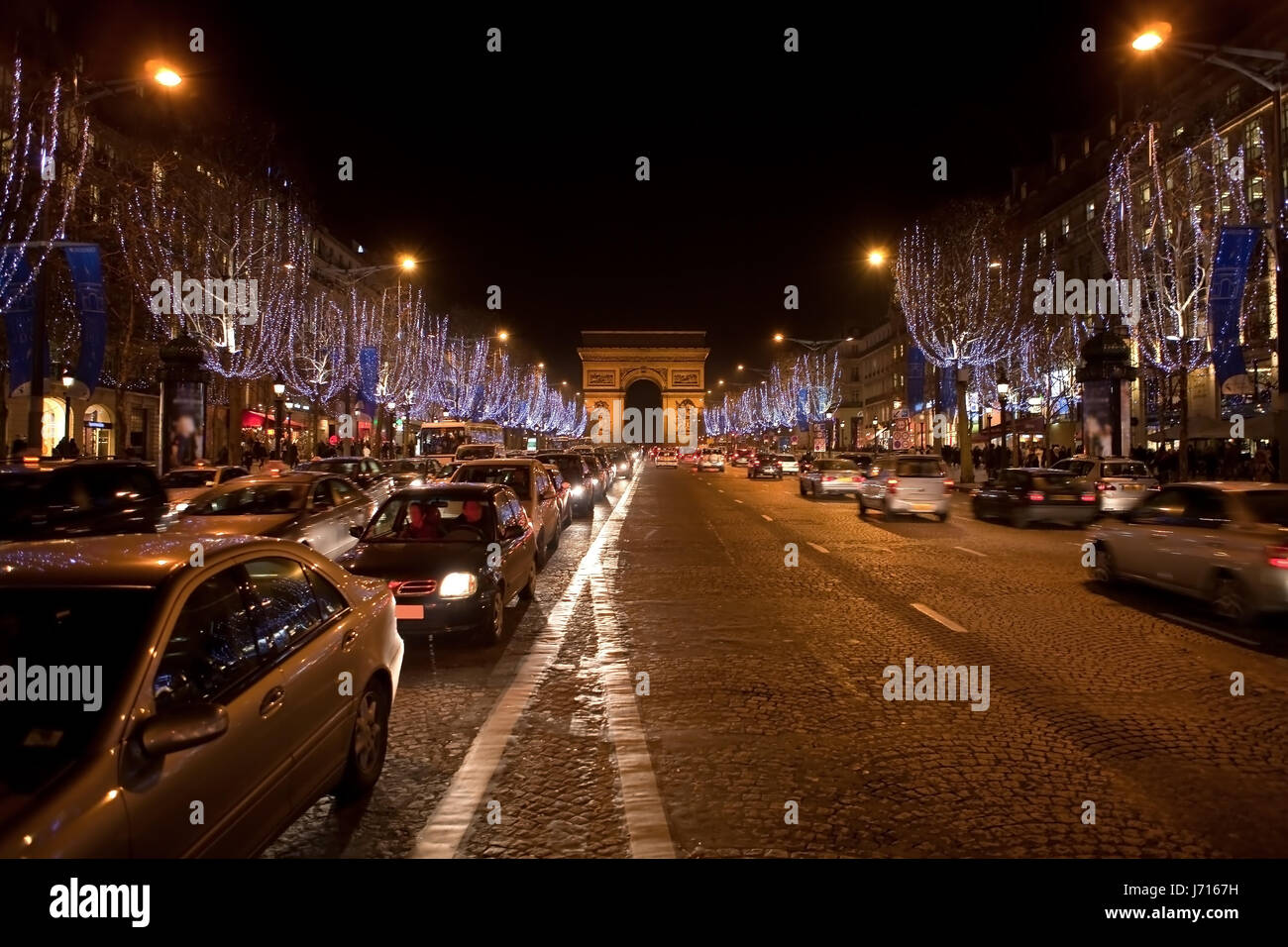 traffic transportation night nighttime arc paris france street road ...