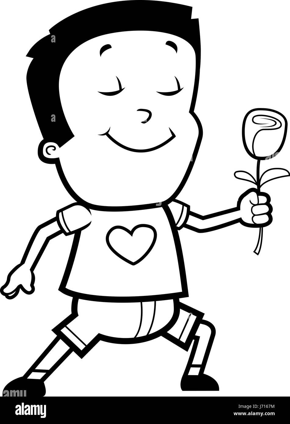A cartoon illustration of a boy with a rose flower Stock Vector Image ...