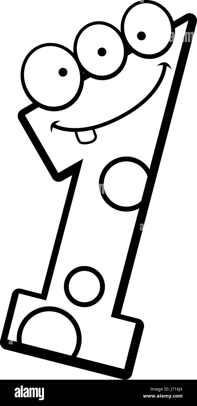 A cartoon illustration of a number one monster smiling and happy Stock ...