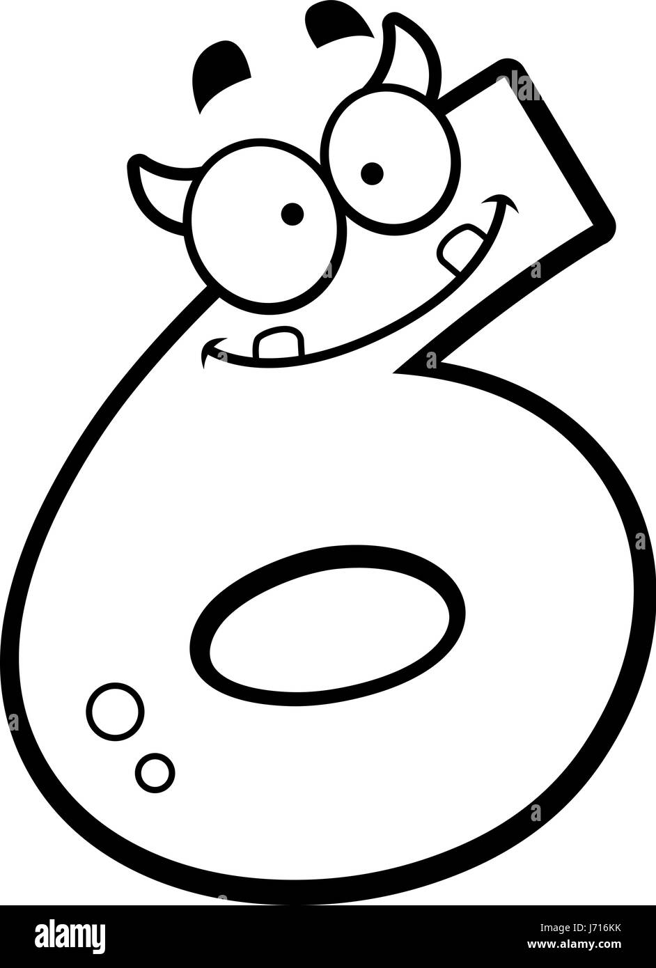 A cartoon illustration of a number six monster smiling and happy Stock ...