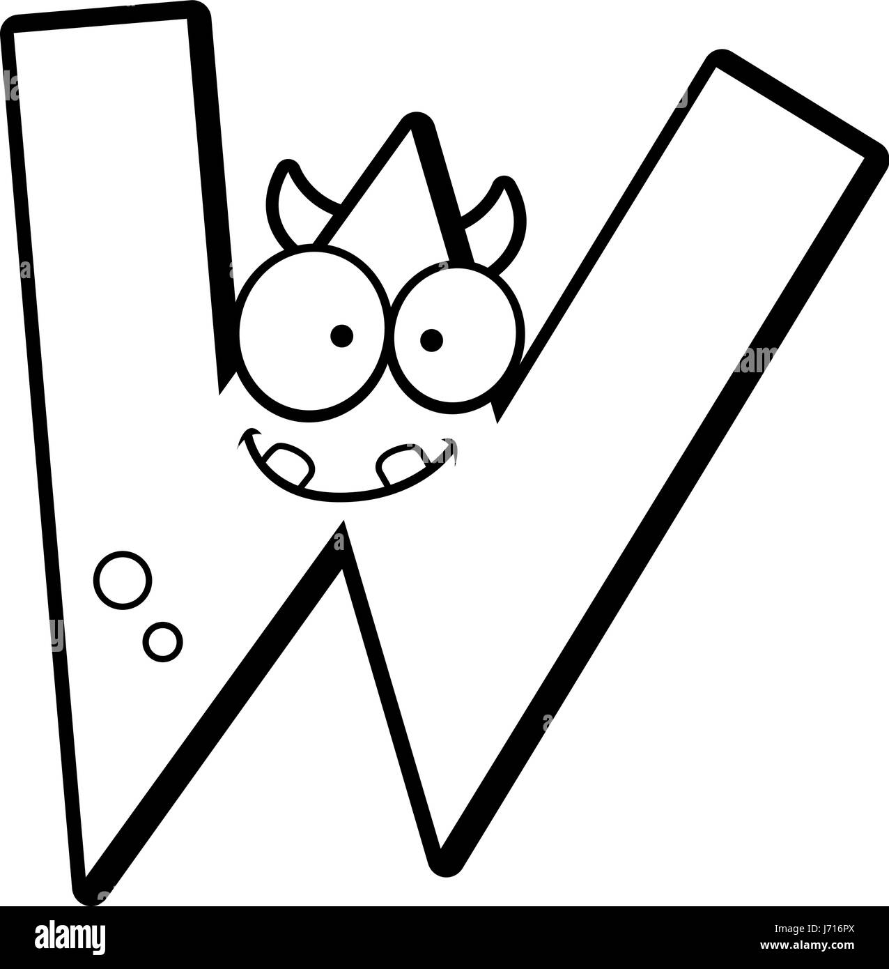 A cartoon illustration of a letter W monster smiling and happy Stock ...