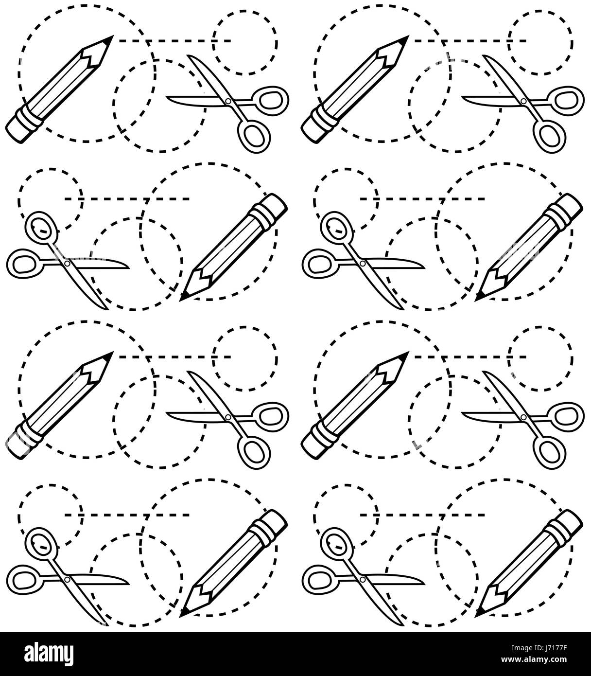 A cartoon seamless repeating pattern with pencils and scissors Stock ...