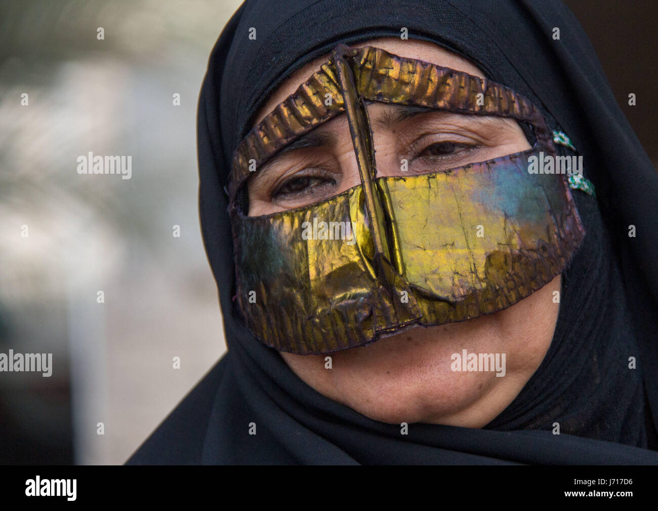 Bandari woman wearing traditional mask , Qeshm Island, iran Stock Photo ...