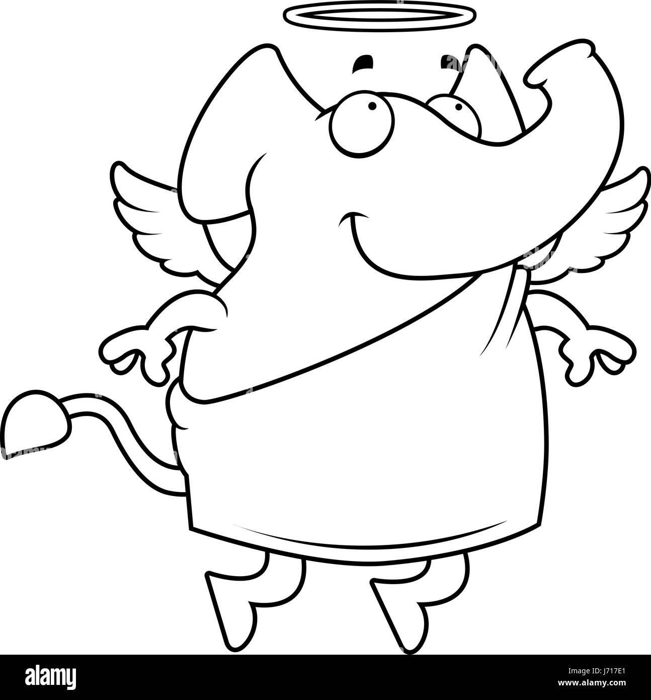 Happy cartoon elephant angel wings Black and White Stock Photos ...