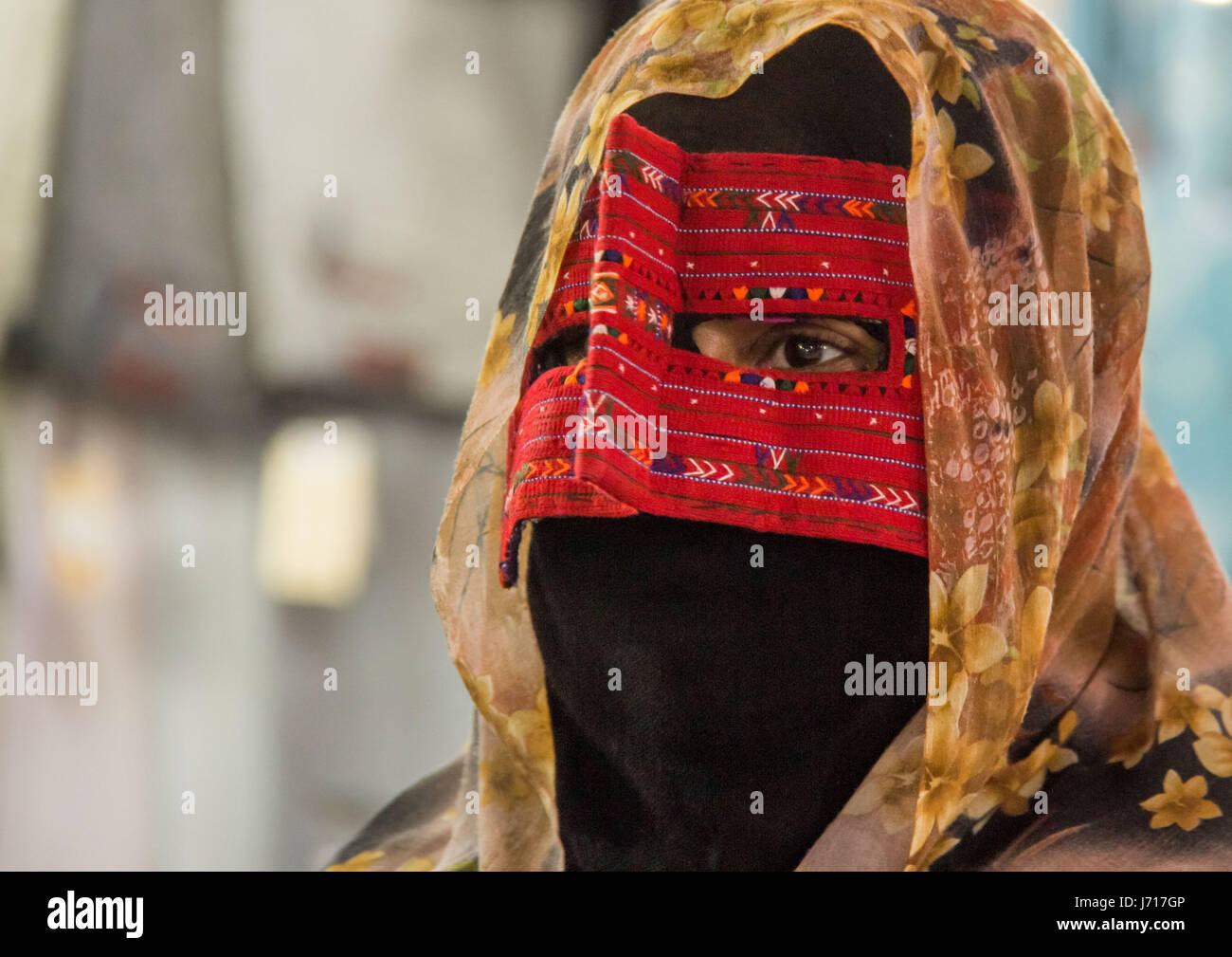 Bandari woman wearing traditional mask , Qeshm Island, iran Stock Photo ...