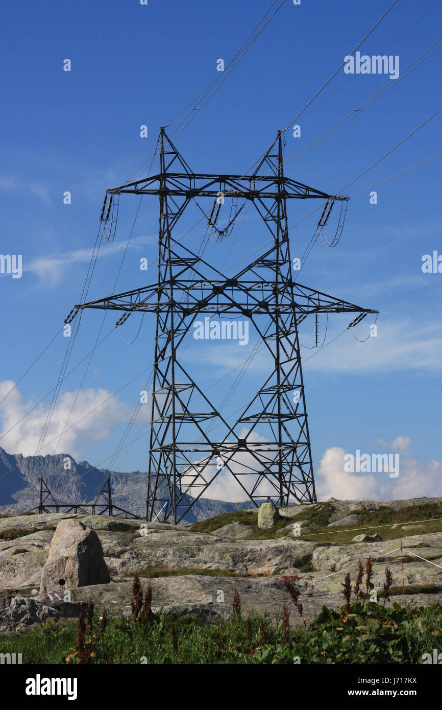 power station steel current mast heavy current cable current conduction ...