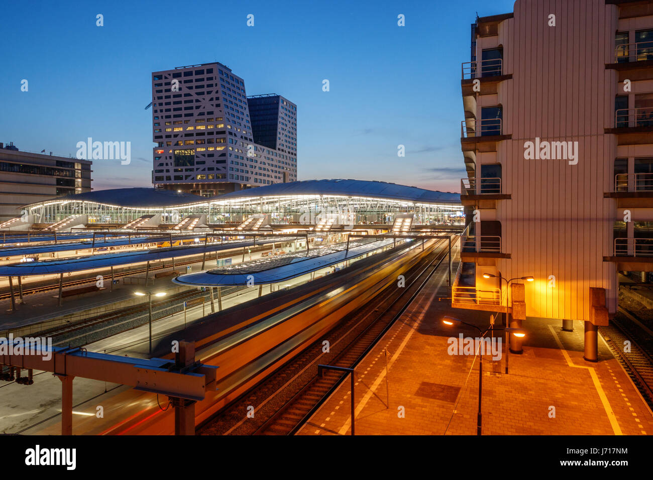 The City Hall and Utrecht Centraal railway station with platforms ...