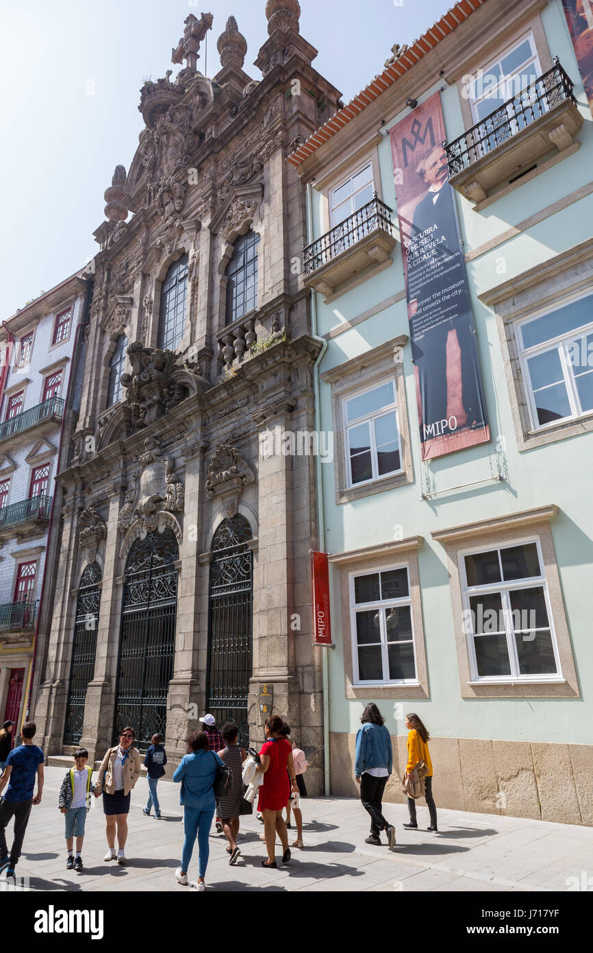 PORTO, PORTUGAL - April 17, 2017: People walking at Old Town street of ...