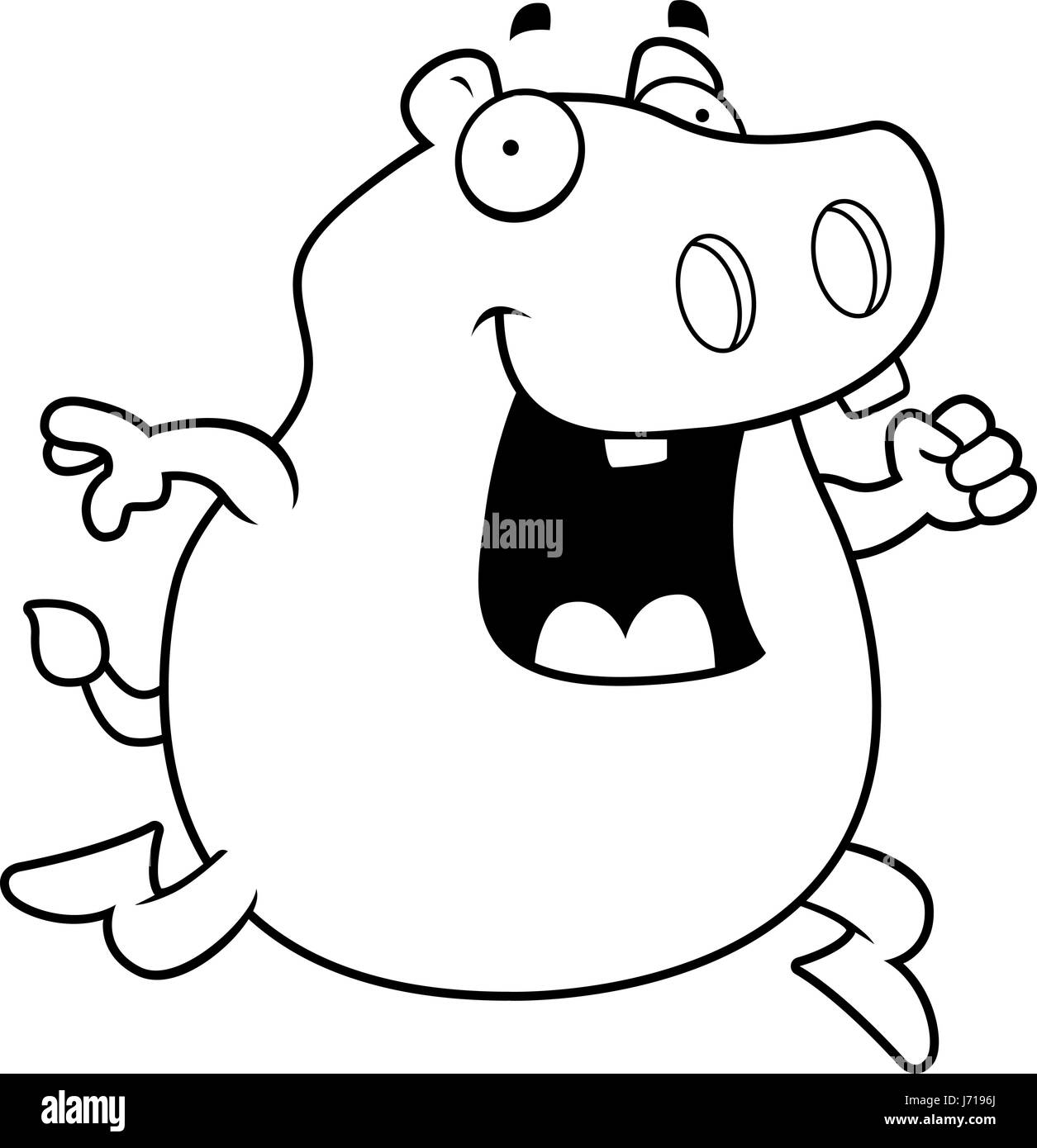 Happy cartoon hippo running smiling Black and White Stock Photos ...