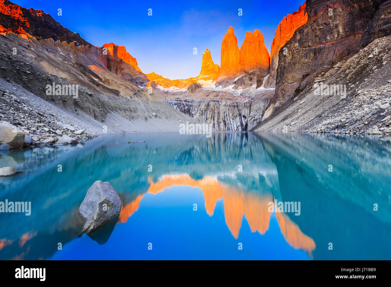 Torres Del Paine National Park, Chile. Sunrise at the Torres lookout ...