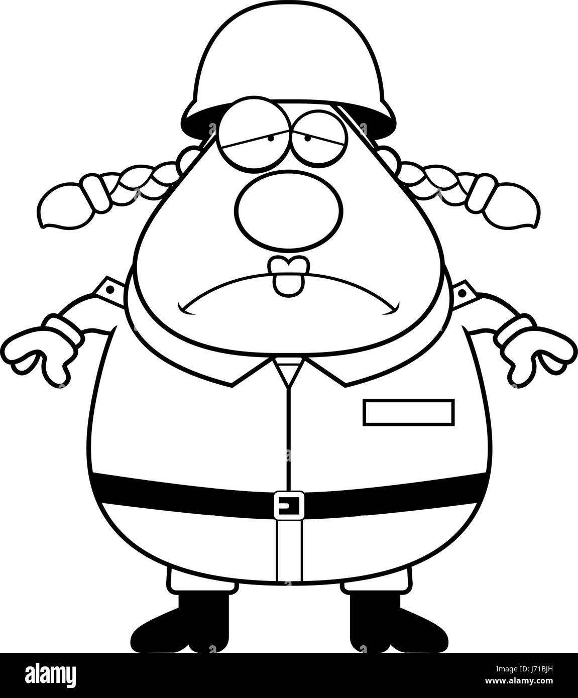 A cartoon illustration of a woman soldier looking tired Stock Vector ...