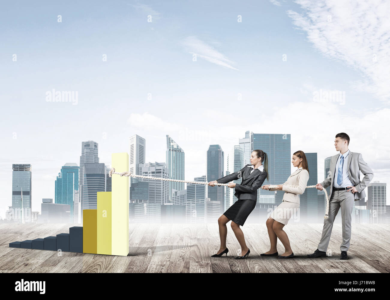 Businessteam working in collaboration making diagram grow and progress ...