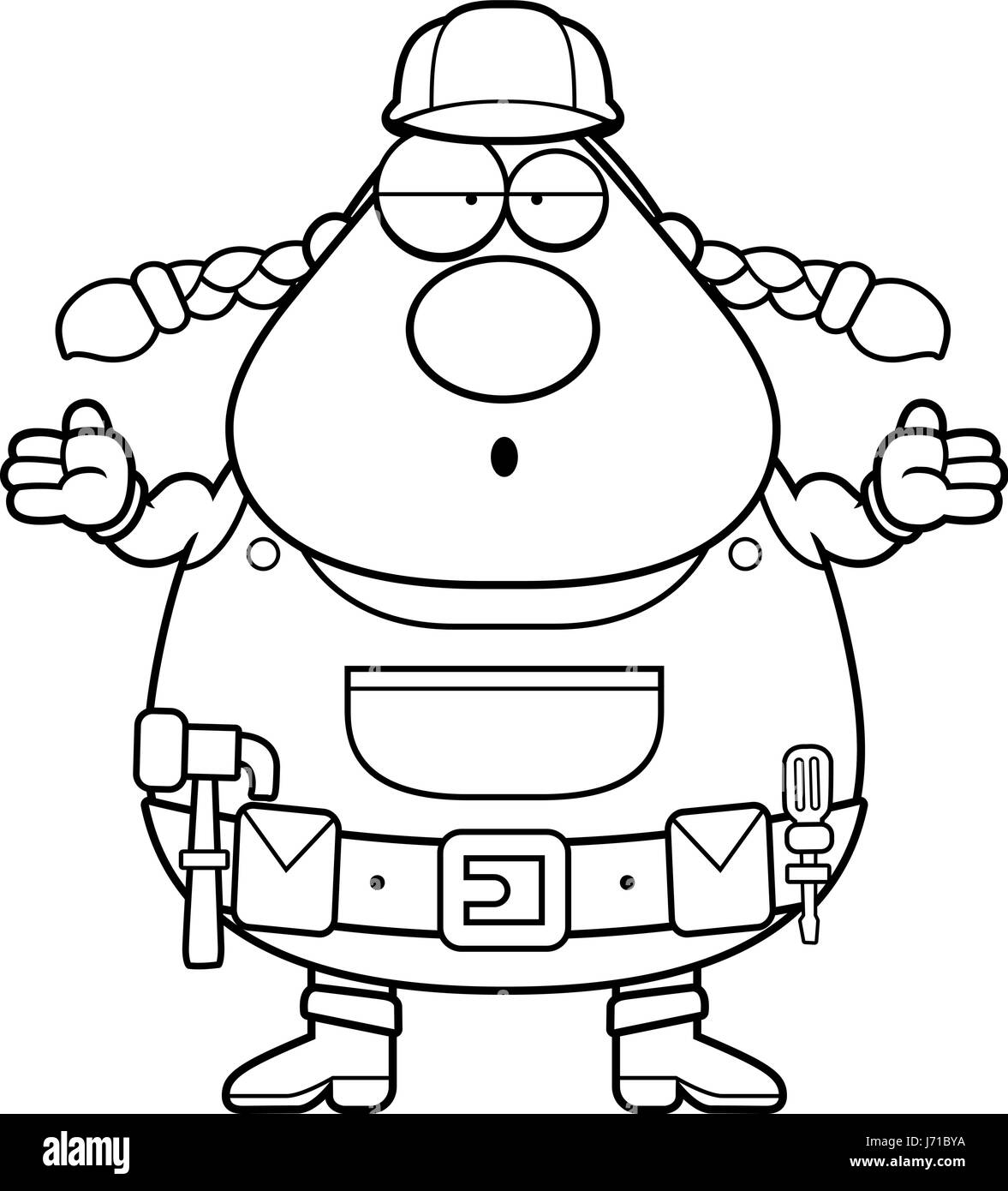 A cartoon woman construction worker with a confused expression Stock ...