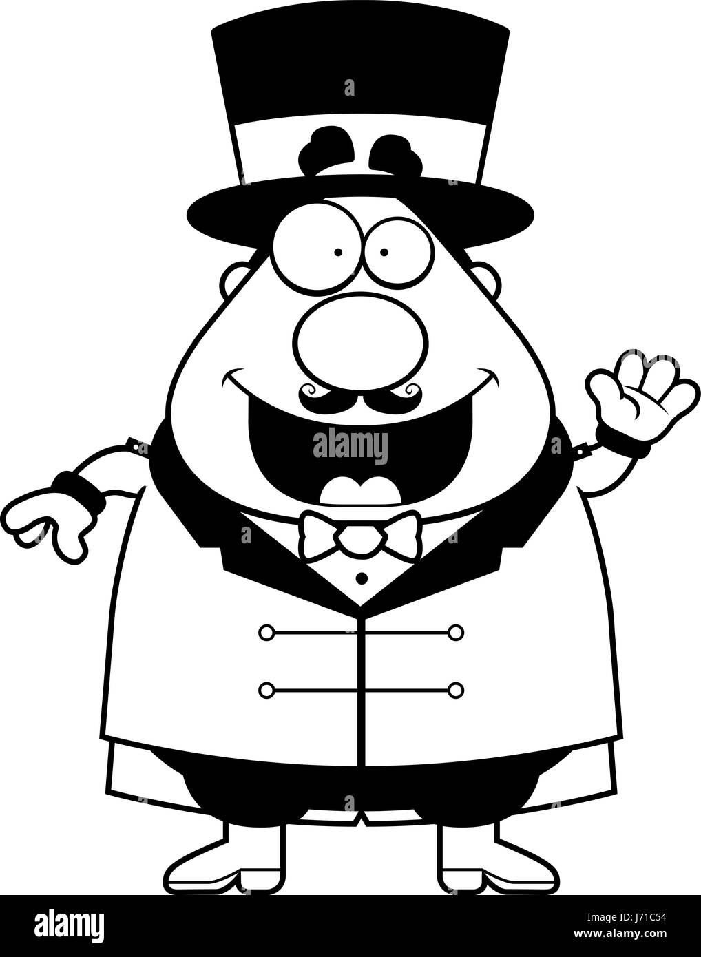 A cartoon illustration of a circus ringmaster smiling and waving Stock ...