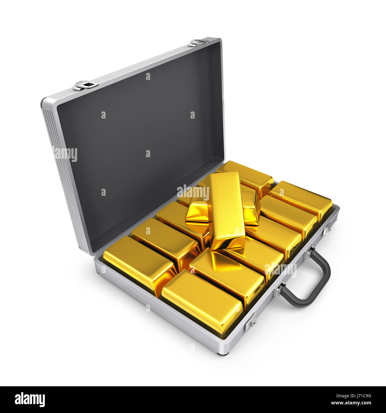 Metal suitcase with gold bars isolated on a white background Stock ...