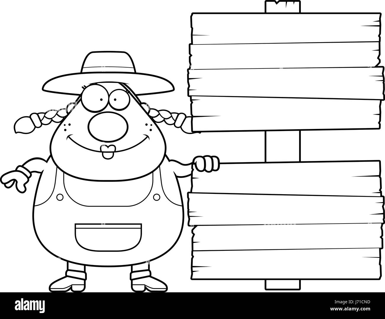 A happy cartoon farm girl with a wood sign Stock Vector Image & Art - Alamy