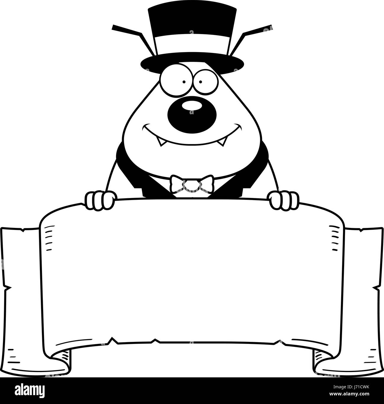A cartoon illustration of a flea circus ringmaster with a banner Stock ...
