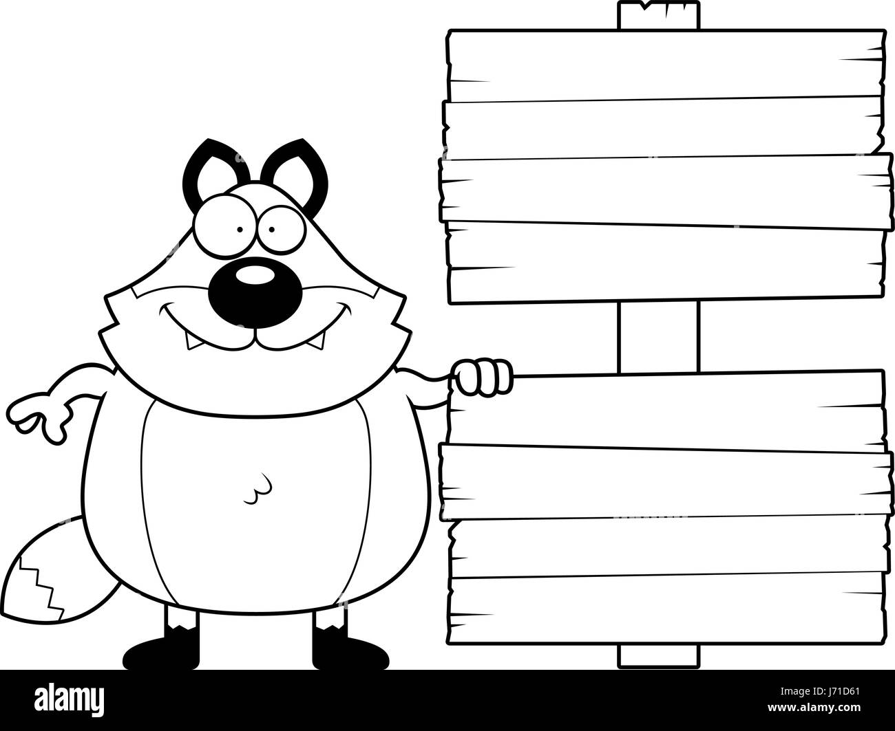 A cartoon illustration of a fox next to a wooden sign Stock Vector ...