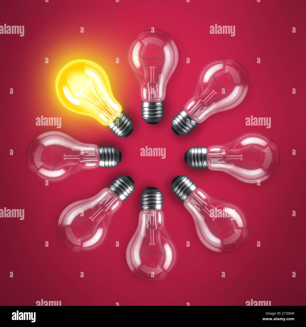 Group of lamp bulbs circle on red background. 3D illustration Stock ...