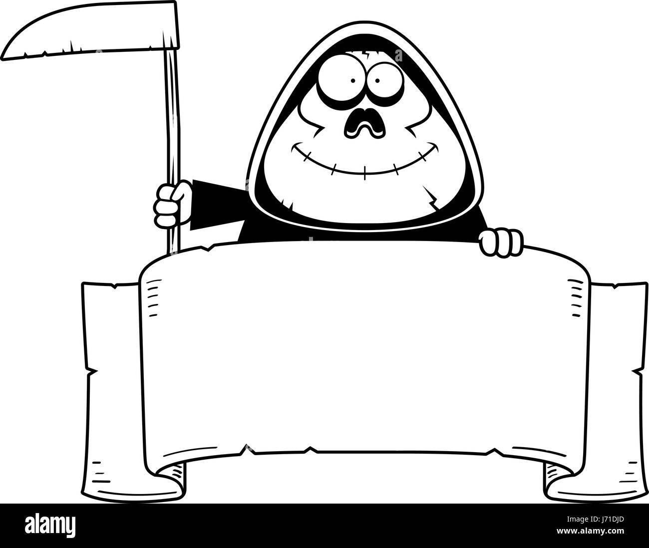 A cartoon illustration of a grim reaper with a banner Stock Vector ...