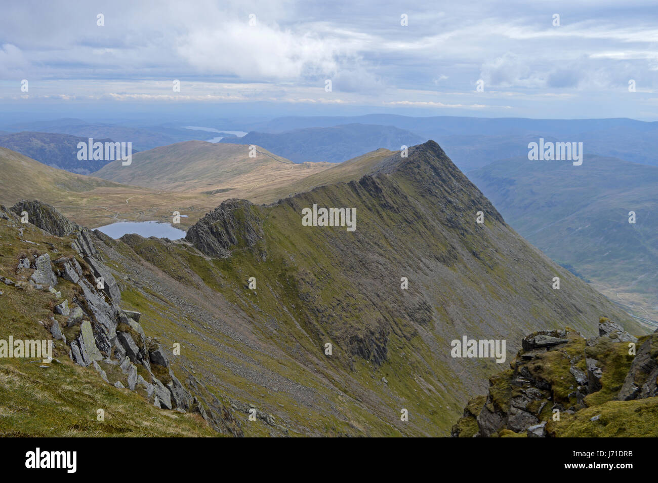 Helvellyn summit and Striding Edge Stock Photo - Alamy
