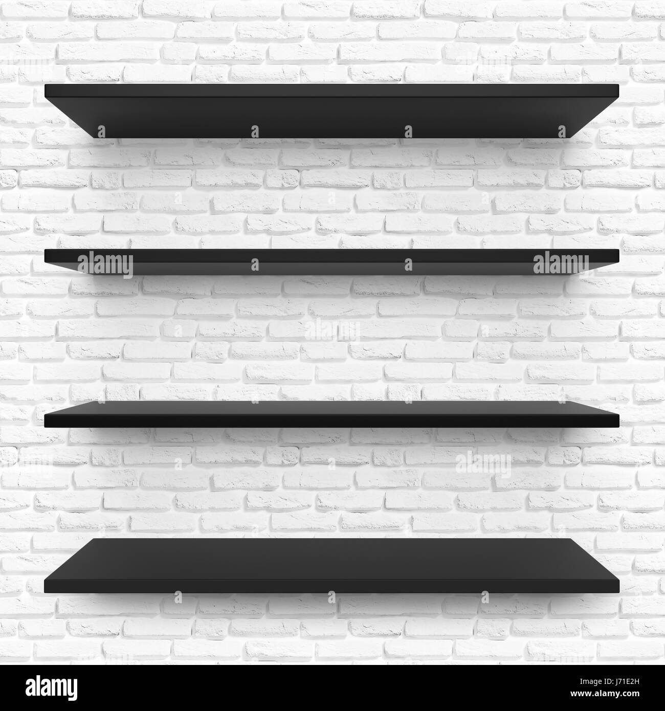 Shelves on clean brick background Stock Photo - Alamy
