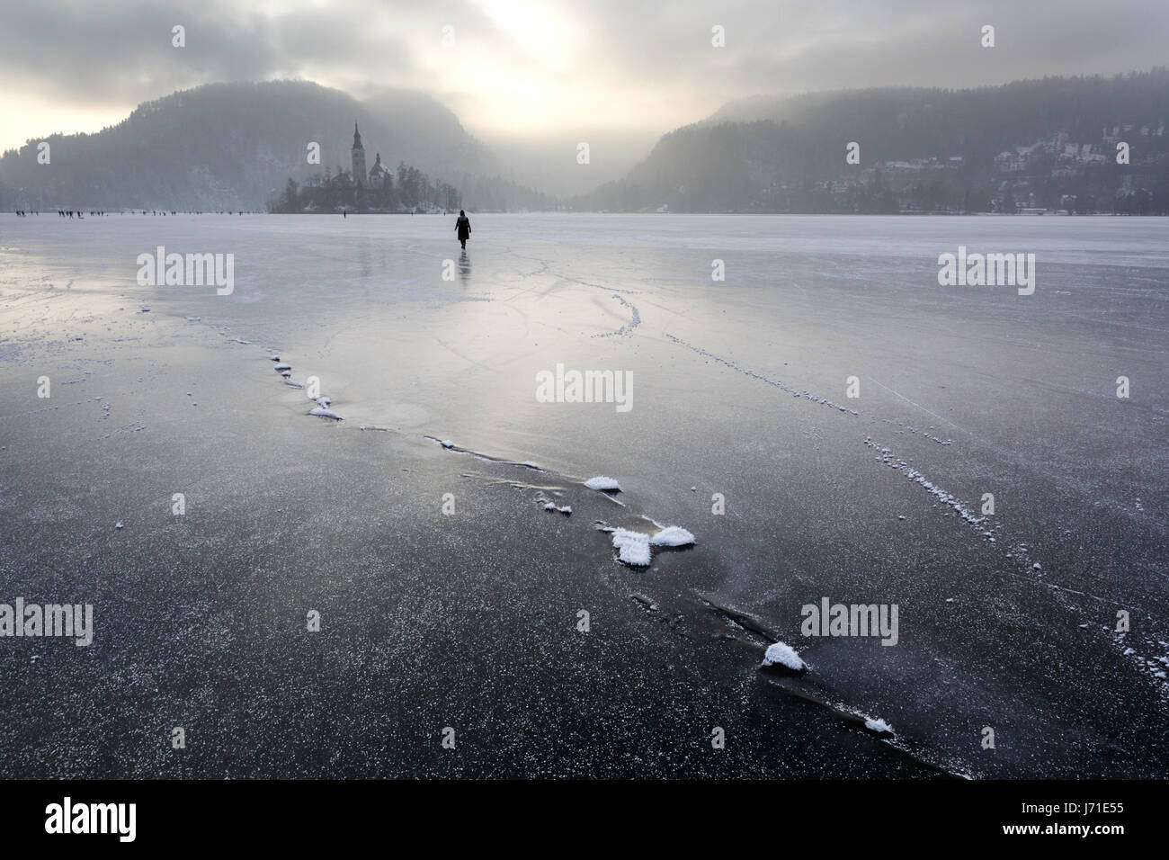Frozen Lake Bled in winter time, Slovenia Stock Photo - Alamy