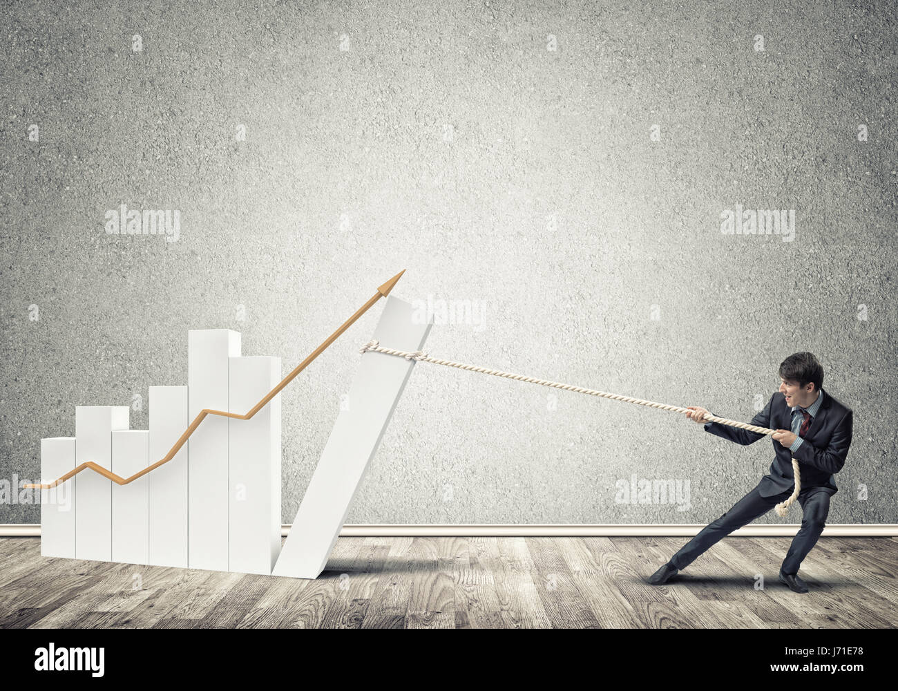 Businessman pulling graph with rope as concept of power and control ...