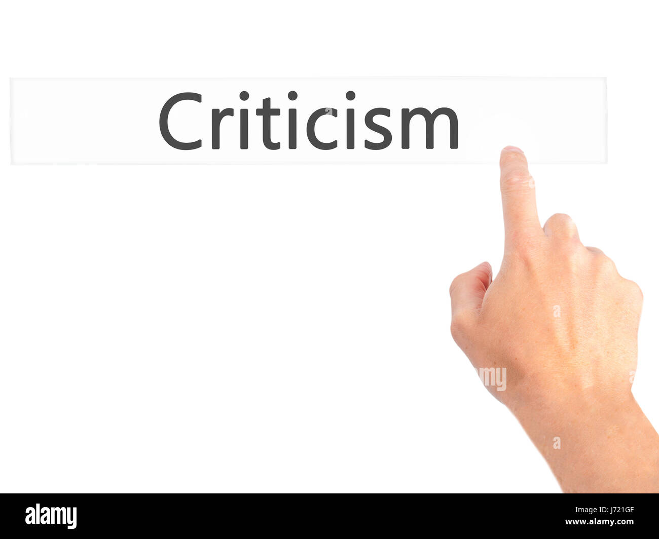 Criticism - Hand pressing a button on blurred background concept ...