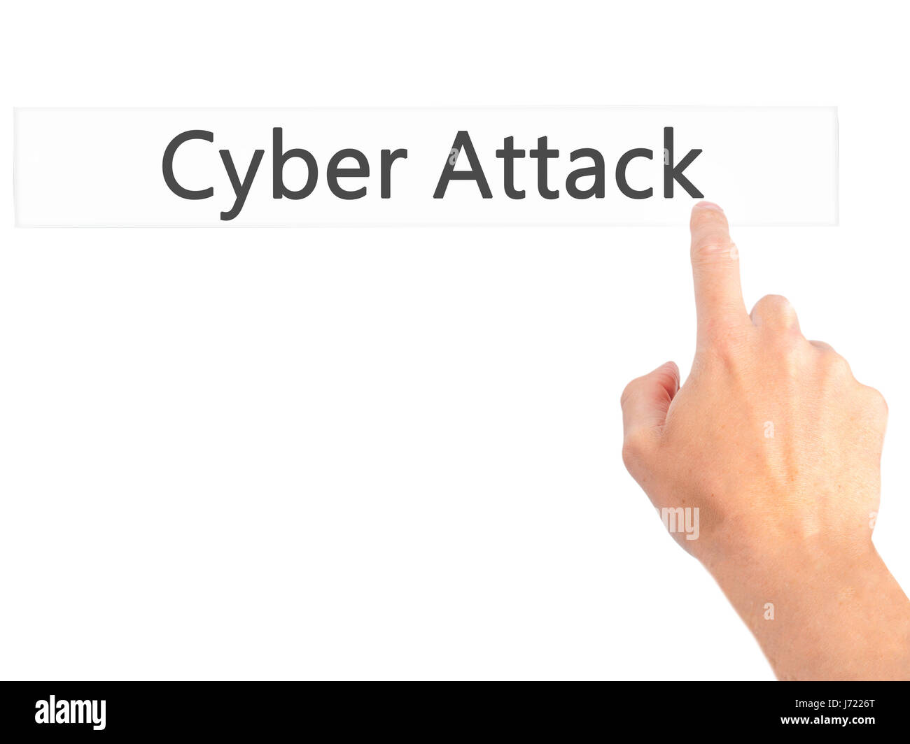Cyber Attack - Hand pressing a button on blurred background concept ...
