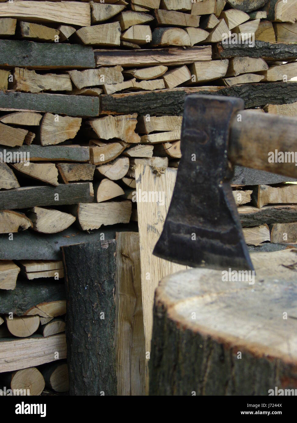 wood chopping with ax Stock Photo - Alamy