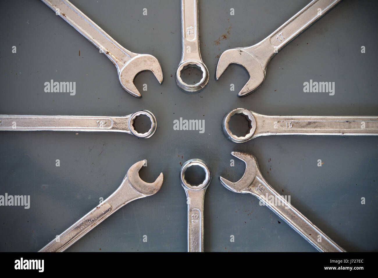 workshop tools circle of wrench Stock Photo - Alamy