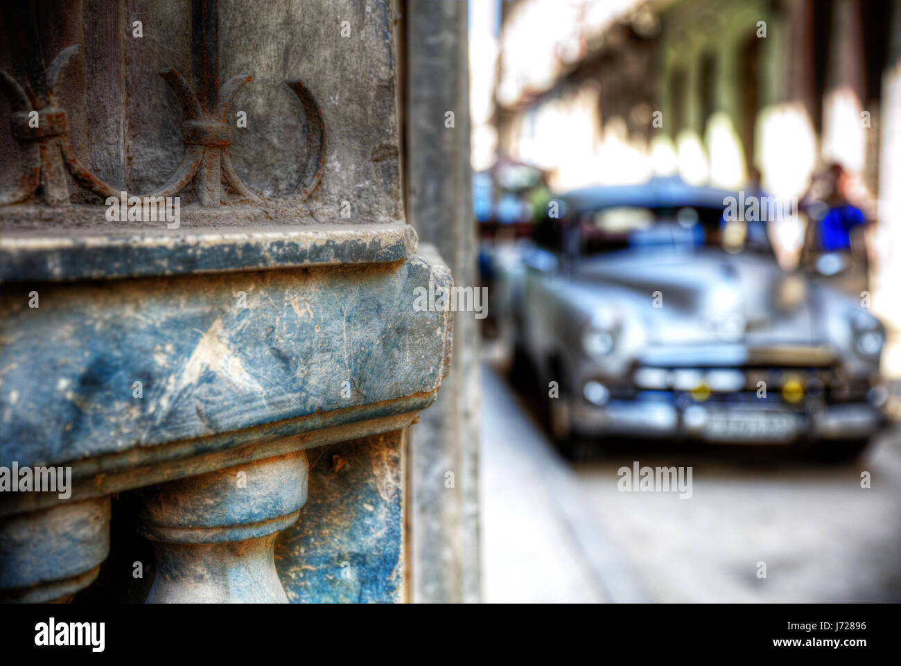 Old car (out of focus) on streets of Havana cuba, cuban old classic car ...