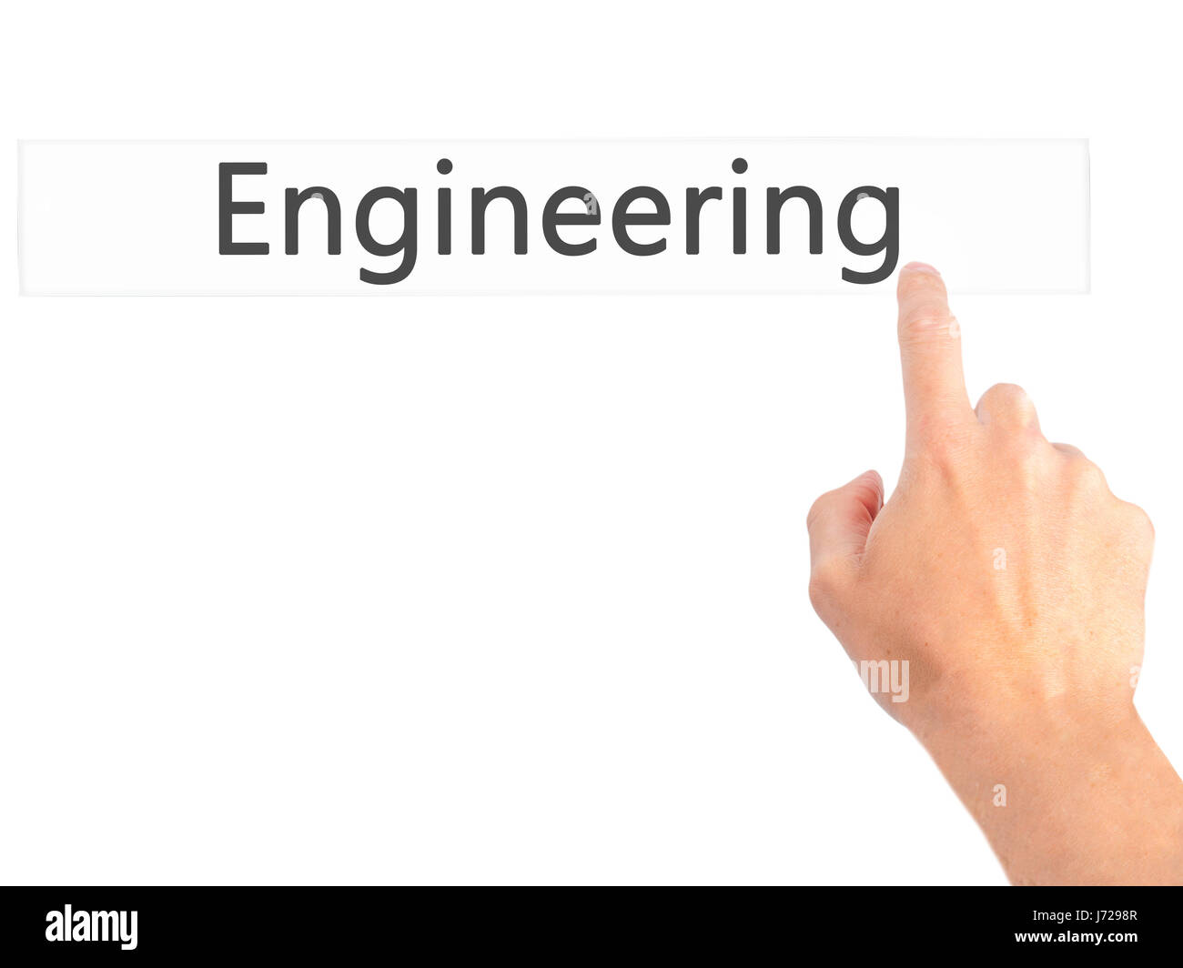 Engineering - Hand pressing a button on blurred background concept ...