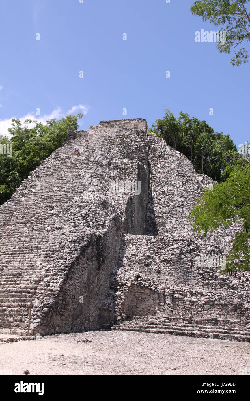 temple ruins pyramids thatched roof maya blue house building historical ...