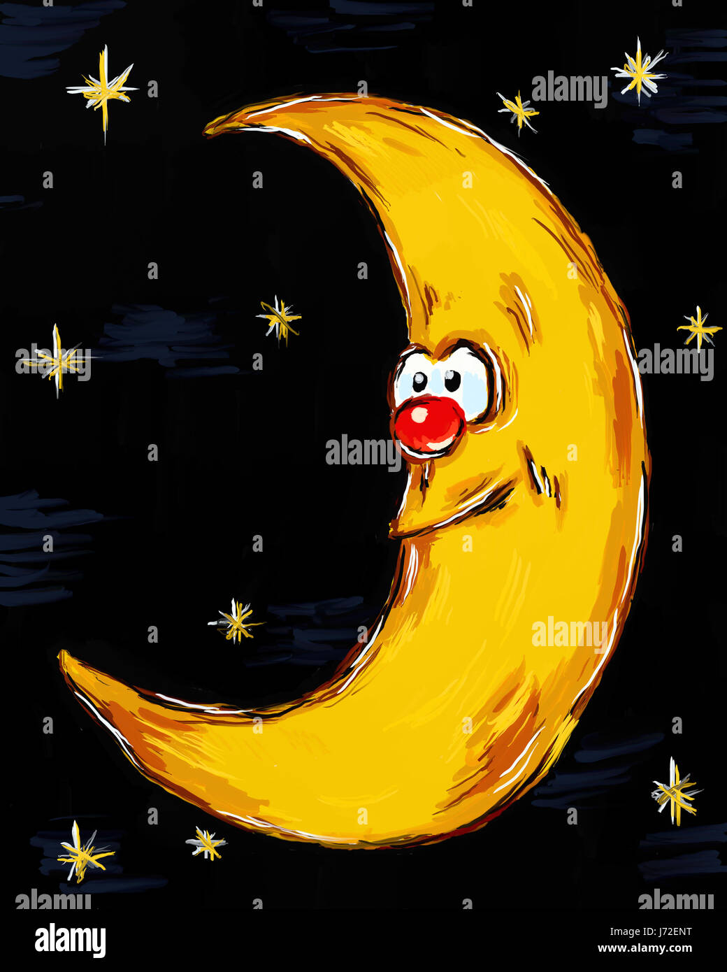 comic universe night nighttime face moon painting illustration shine ...