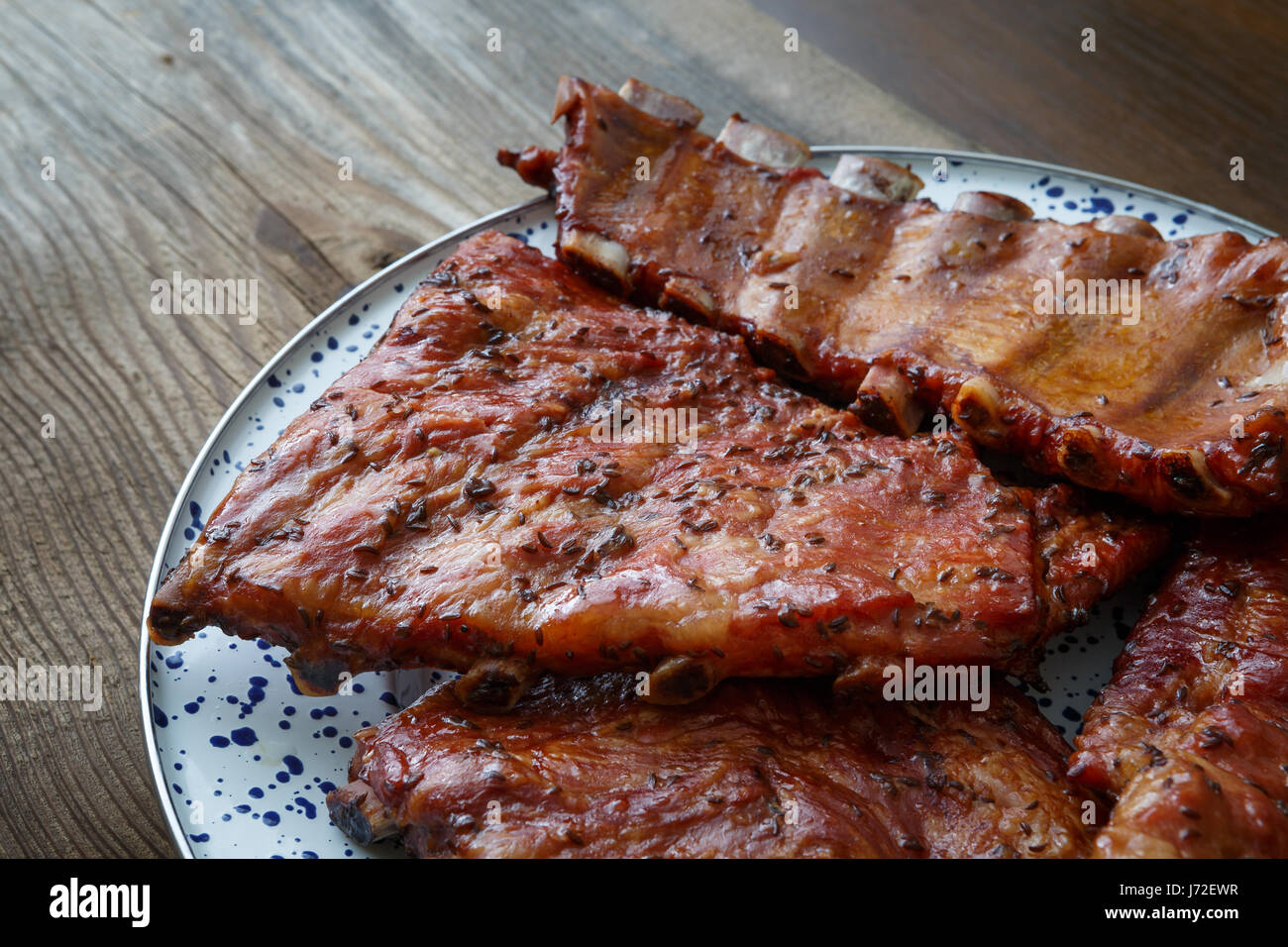 Homemade smoked barbecue pork ribs ready to eat Stock Photo - Alamy