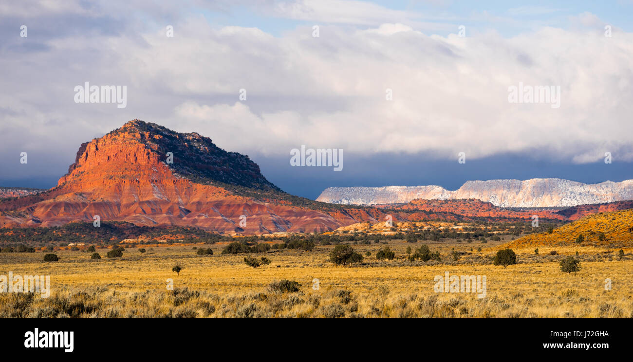 The badlands of Utah are shown here in dramatic lightning Stock Photo ...