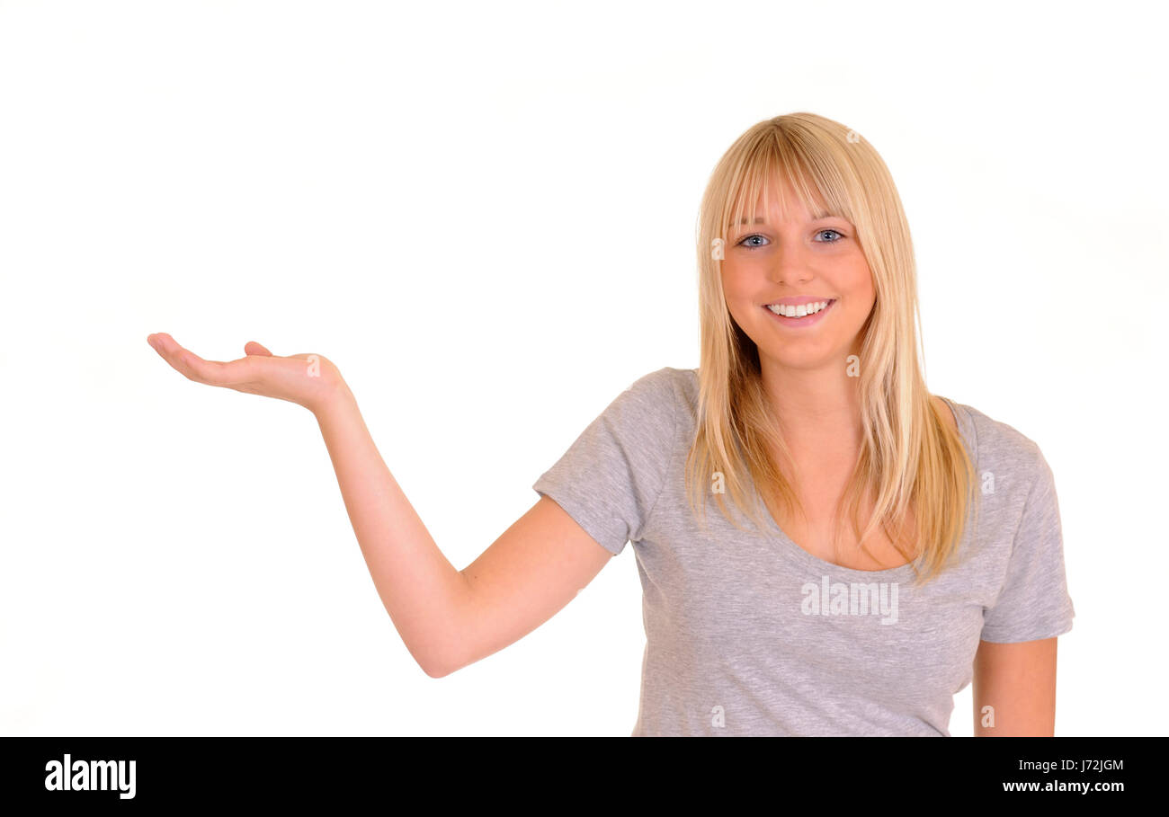 young woman holding the right hand on Stock Photo - Alamy