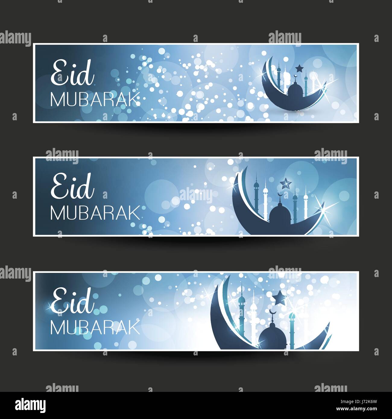 Blue Set of Eid Mubarak Greeting Header or Banner Templates with ...