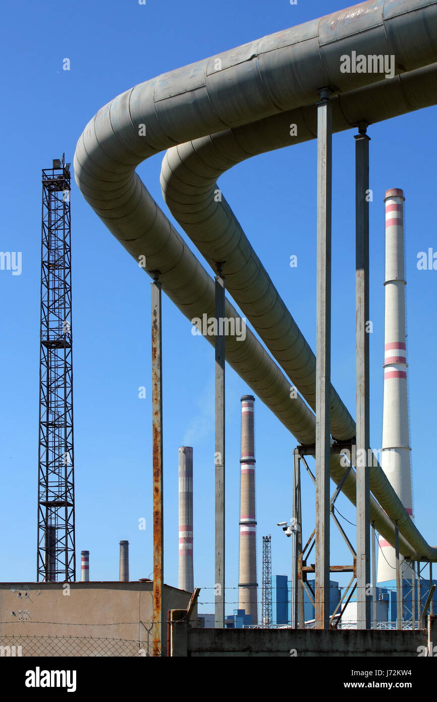 industry pipe tube smoke smoking smokes fume station blue tower ...