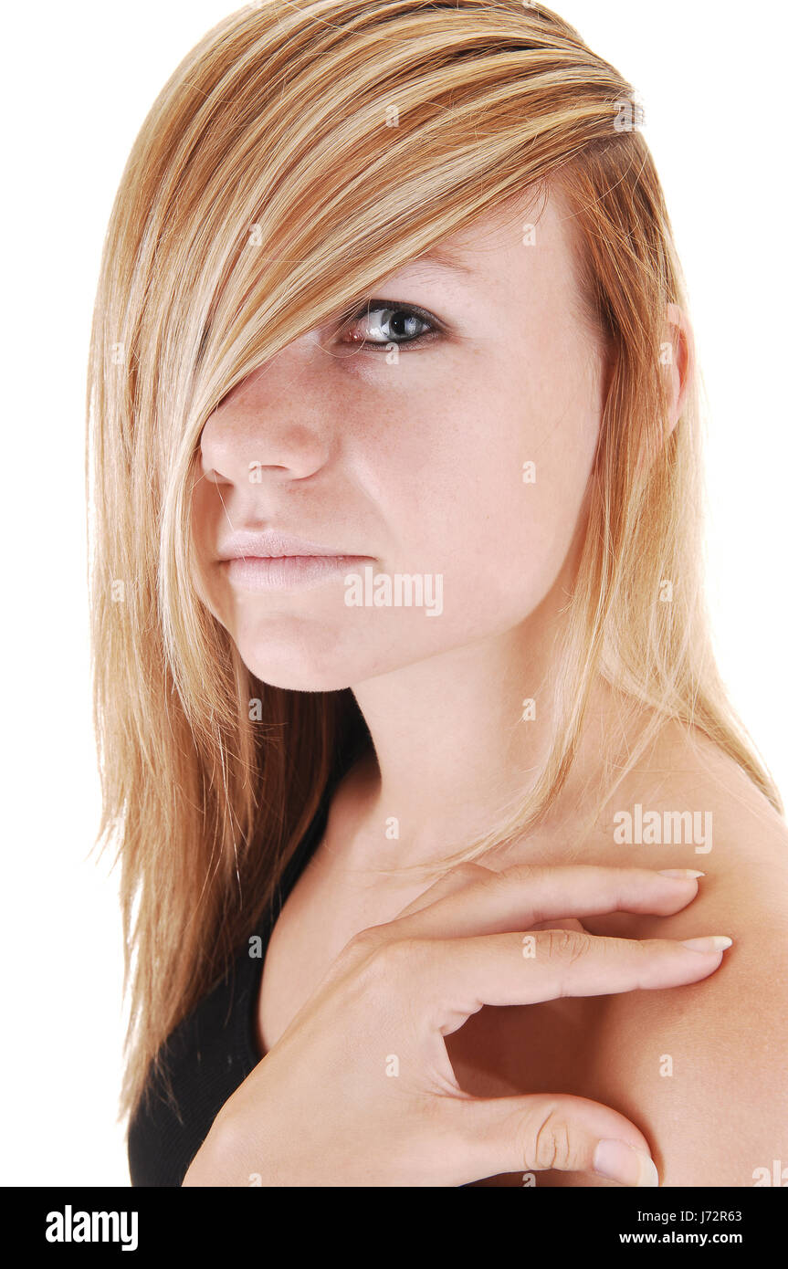 woman isolated closeup portrait look glancing see view looking peeking ...