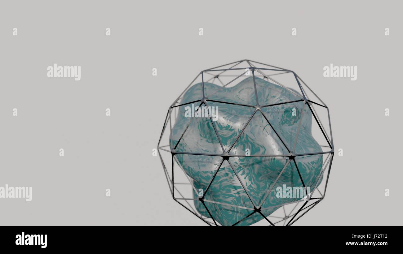 Marbled liquid inside a wireframe icosphere Stock Photo - Alamy