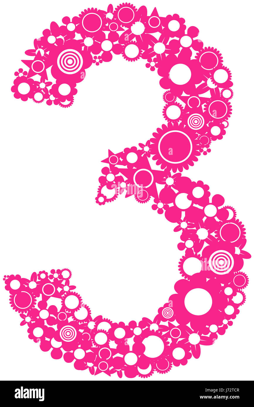 three number digit flower plant third illustration three magenta number ...