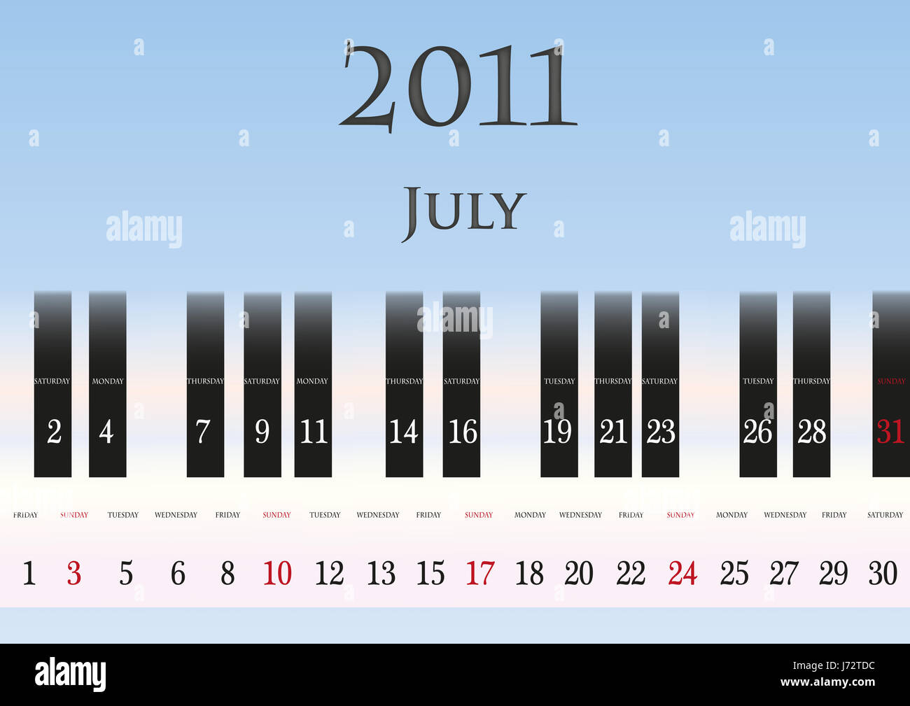 illustration july calender calendar blue graphic black swarthy jetblack ...