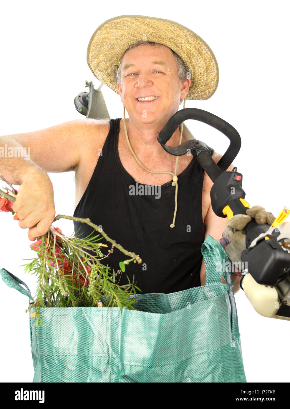 garden gardener gardening man bag laugh laughs laughing twit giggle ...