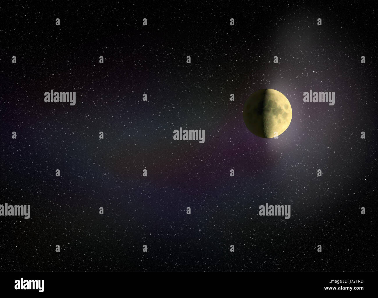 Moon glowing in the dark night sky with stars. Cosmic landscape. Moon ...