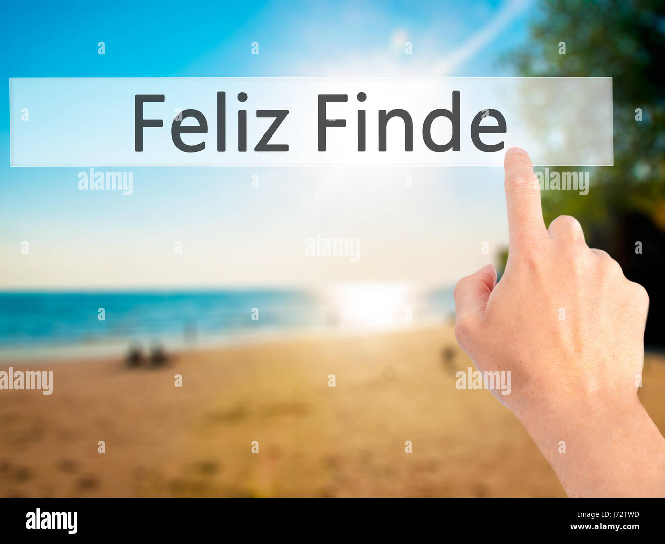 Feliz Finde (Happy Weekend In Spanish) - Hand pressing a button on ...