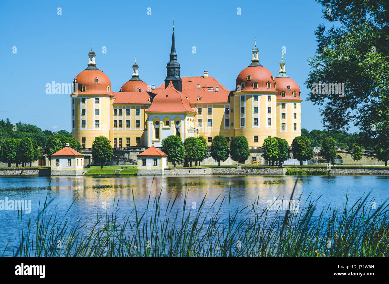 Castle Moritzburg in Saxony near Dresden. Pond reflection with some ...